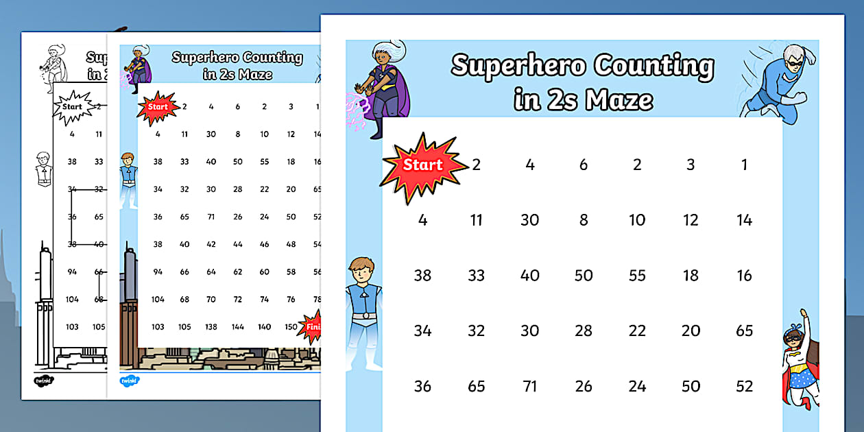 Superhero-Themed Counting in 2s Maze (teacher made) - Twinkl