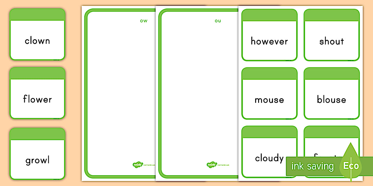 Editable "ou" and "ow" Phonics Sorting Activity Worksheet