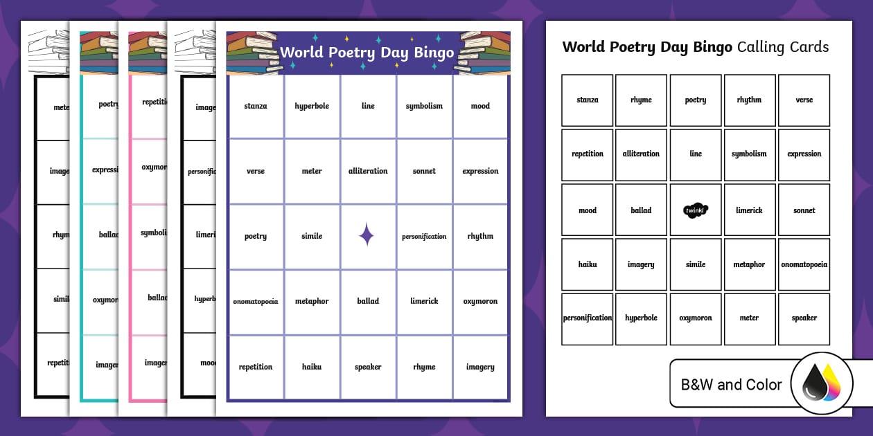 World Poetry Day Bingo for 3rd-5th Grade (Teacher-Made)