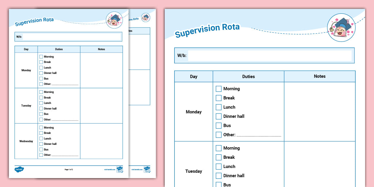 My Teaching File: Supervision Rota (teacher made) - Twinkl