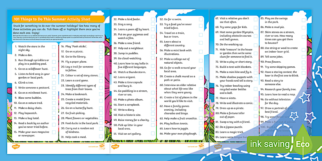 101 Things to Do This Summer (teacher made) - Twinkl