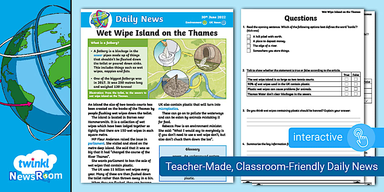 Daily NewsRoom Story: Wet Wipe Island on the Thames: Twinkl