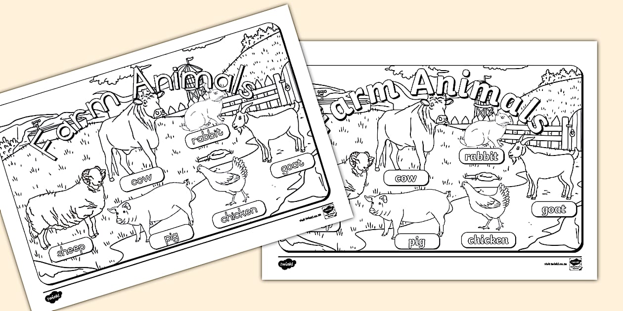Grade 3 Life Skills T4 Farm Animal Words Colouring Sheet (CAPS)