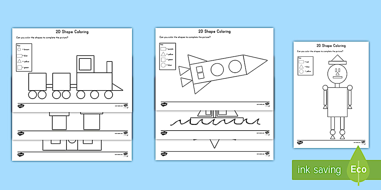 Color by Shapes 2D Worksheet - Twinkl