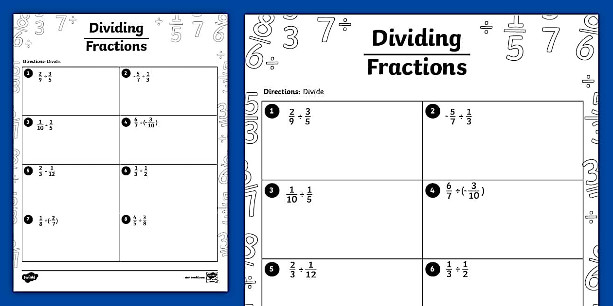 Seventh Grade Dividing Fractions Practice Worksheet - Twinkl