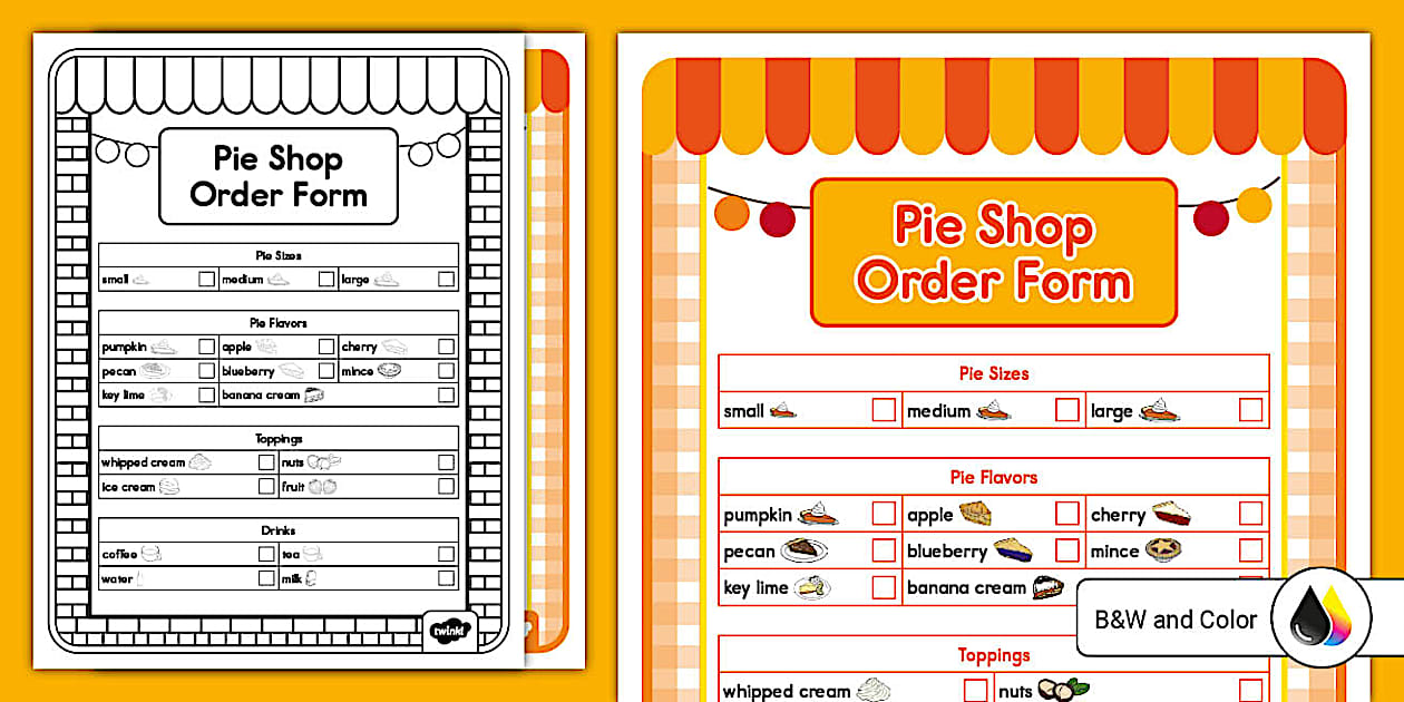 Pie Shop Dramatic Play Order Form