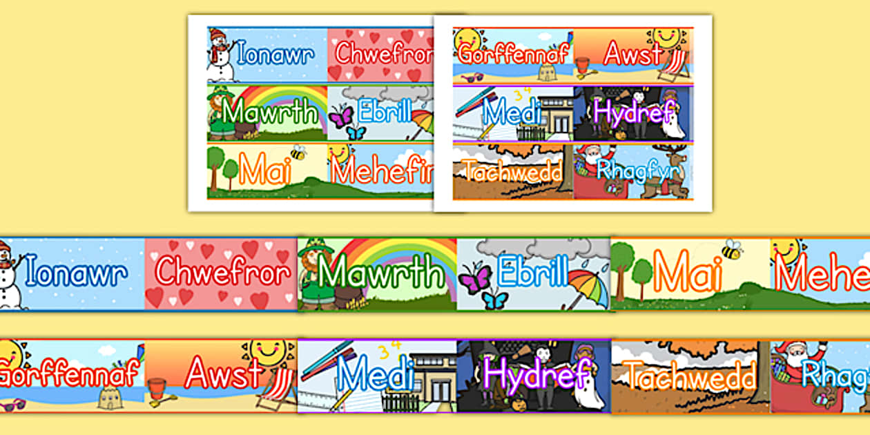 Welsh Language Months of the Year Display Borders | Twinkl