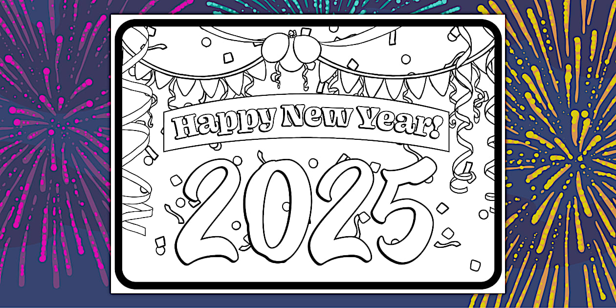 Happy New Year 2025 Colouring Placemat | Twinkl Party