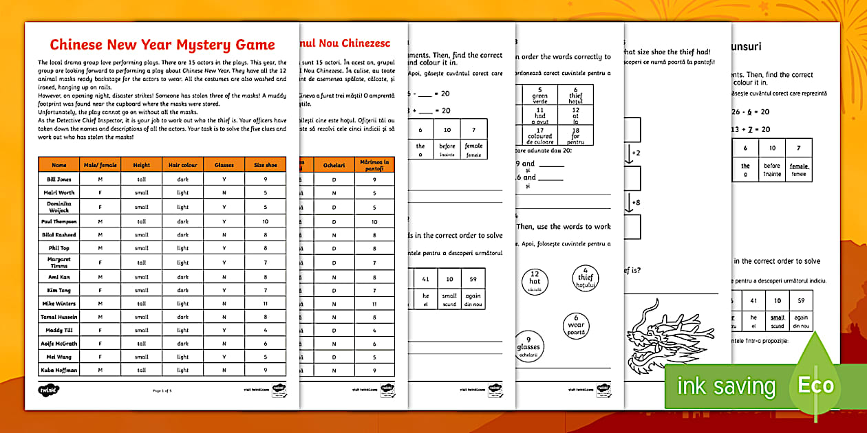Chinese New Year Mystery Game English/Romanian - Twinkl
