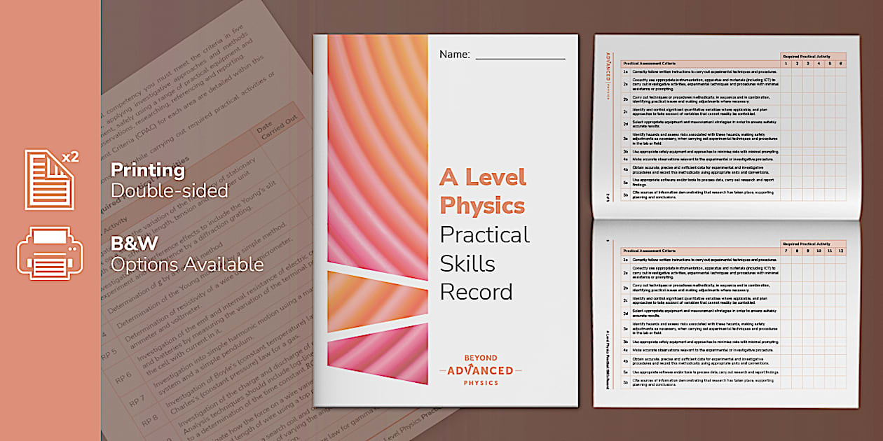 A Level Physics Practical Skills Record - Twinkl