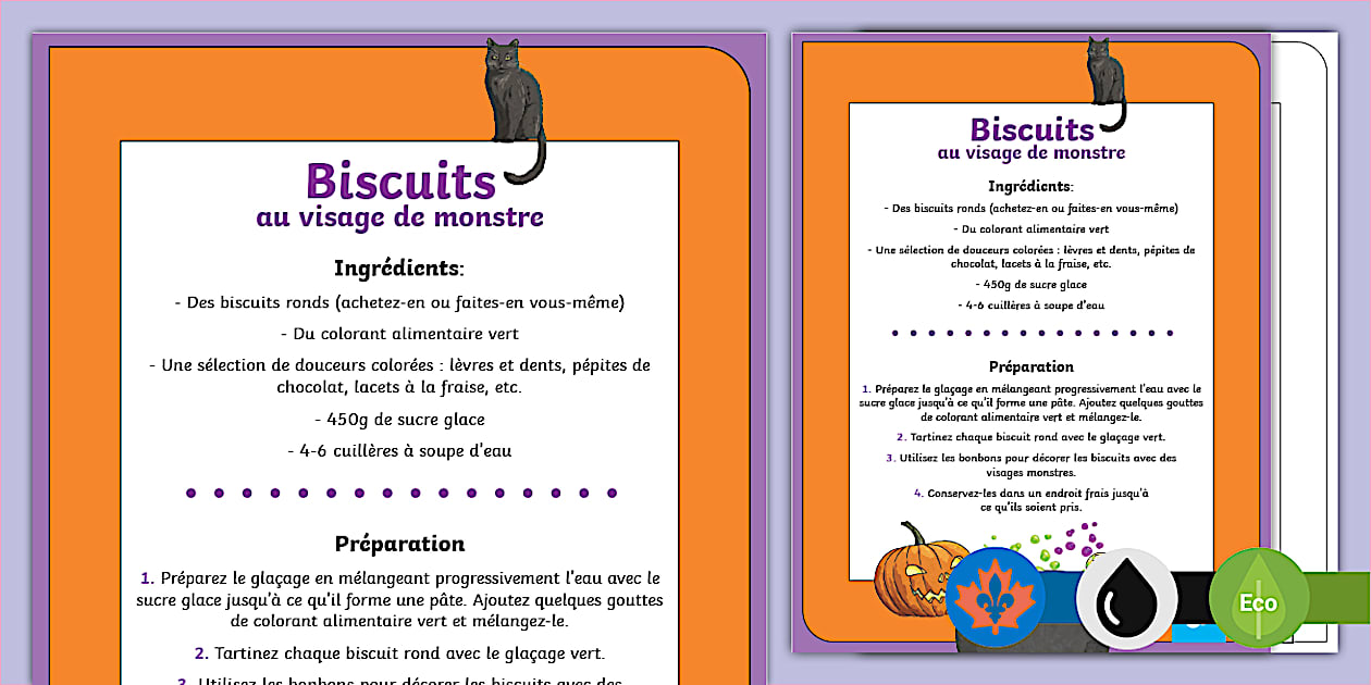 Halloween Monster Face Biscuits Recipe French (Teacher-Made)