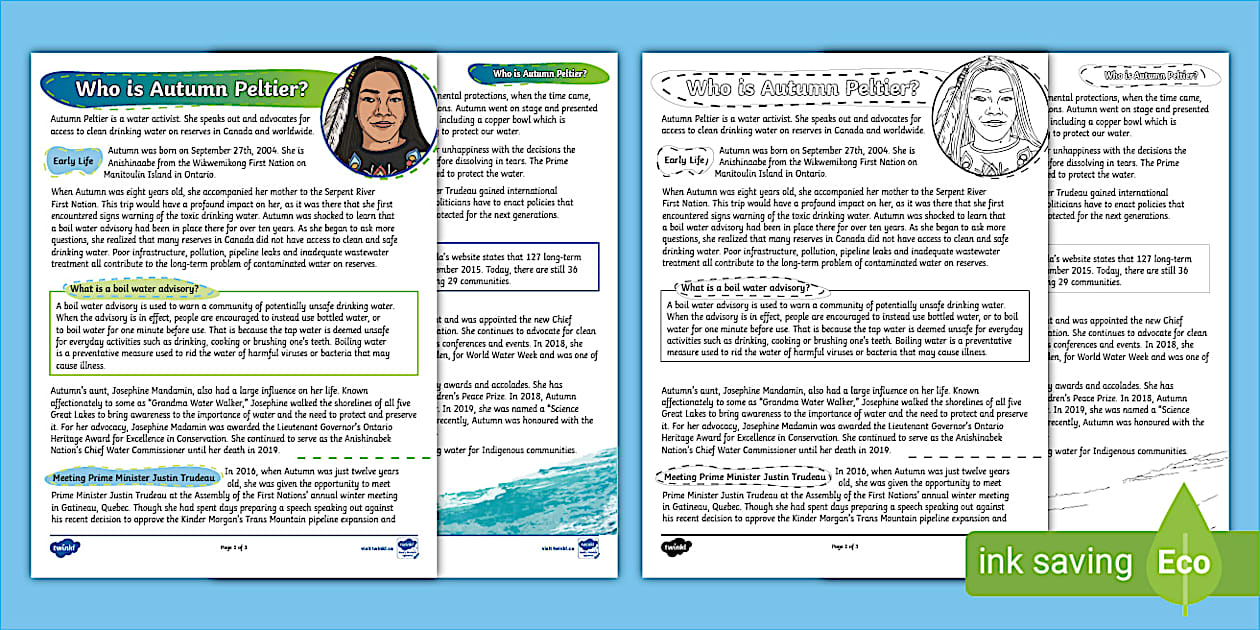 FREE! - Autumn Peltier Reading Comprehension | Twinkl CA