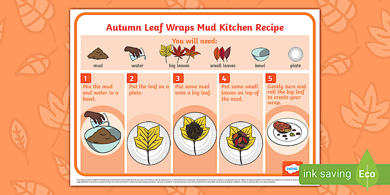 Autumn Leaf Wraps Mud Kitchen Prompt Card Recipe - Twinkl