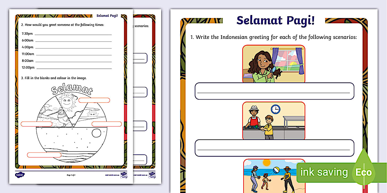 Indonesian Greetings Activity Sheet (Teacher-Made) - Twinkl