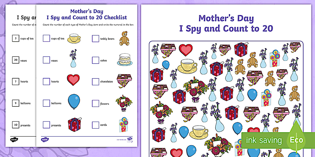 Editable Mother's Day I Spy and Count Activity to 20