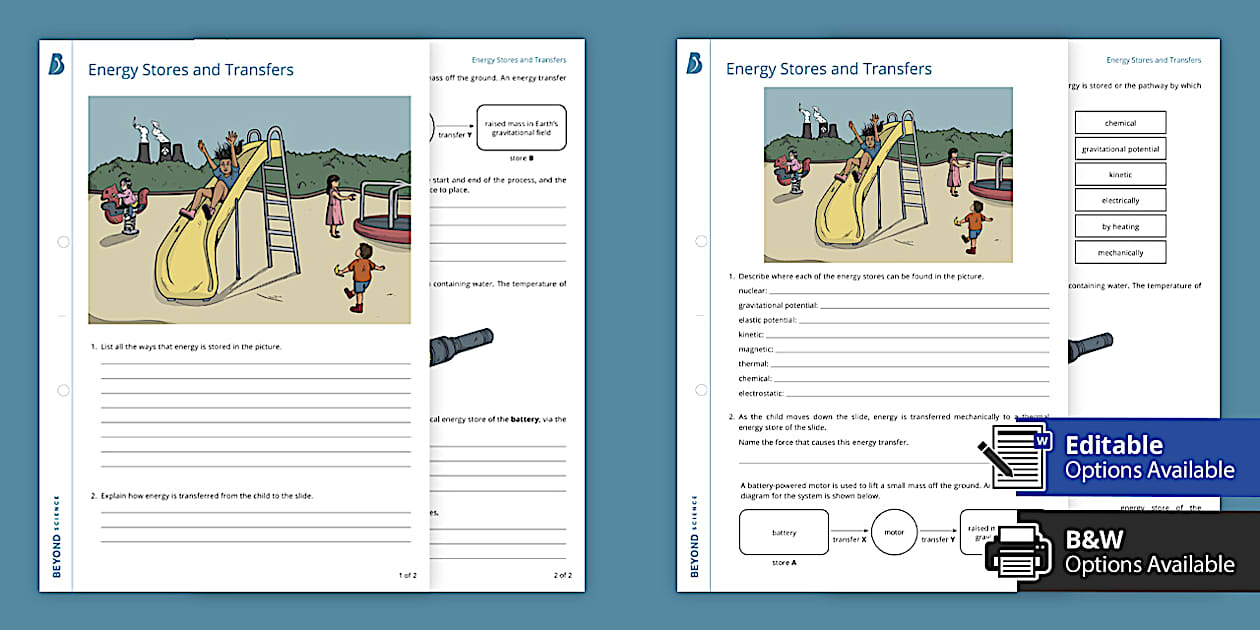 Year 7 - Year 10 Science Energy Stores & Transfers Worksheet