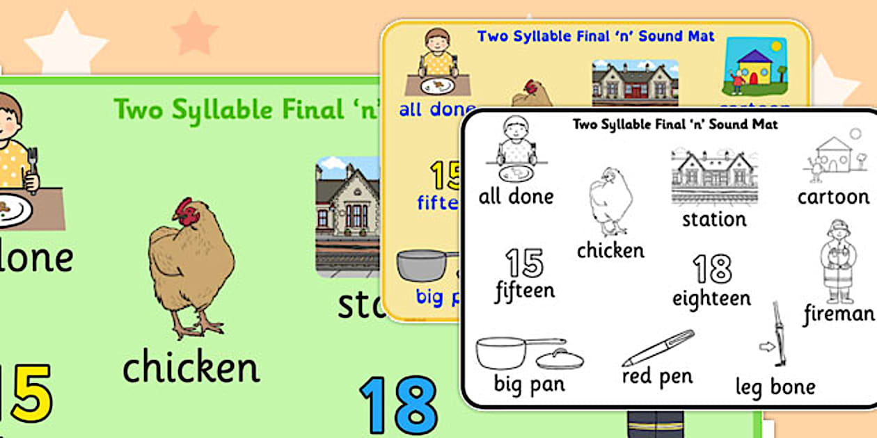Dyslexic Two Syllable Final 'N' Sound Word Mat - Twinkl