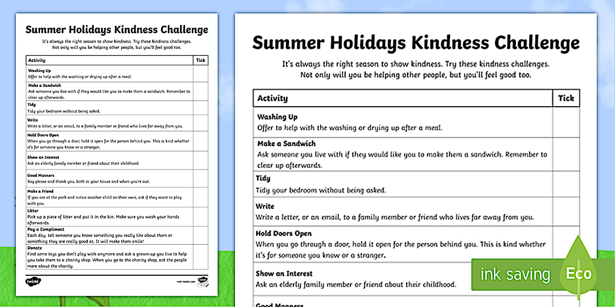 Summer Holidays Kindness Challenge Activity (teacher made)