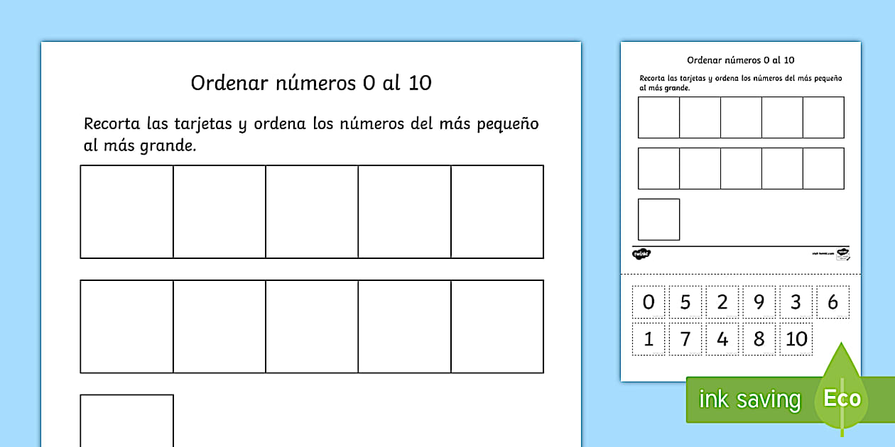 Ordenar números del 0 al 10 Ficha de números - Twinkl