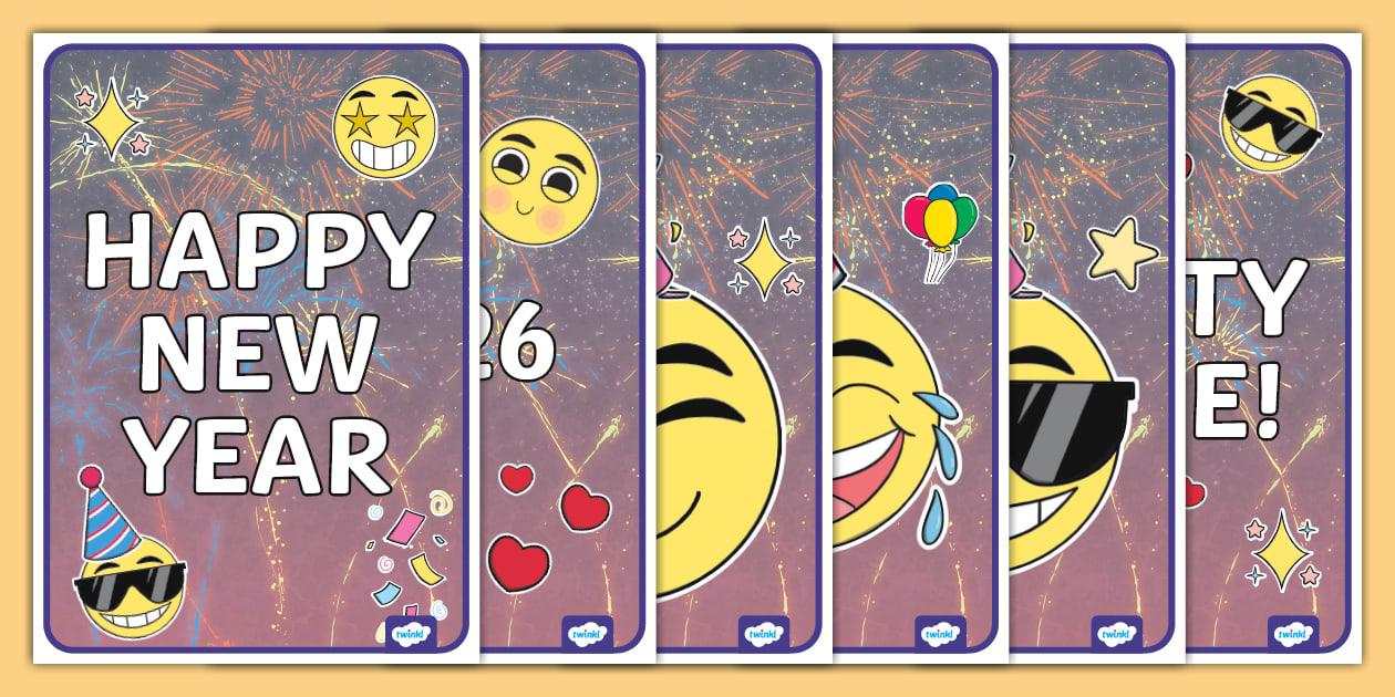 😊 Happy New Year Emoji Display Posters