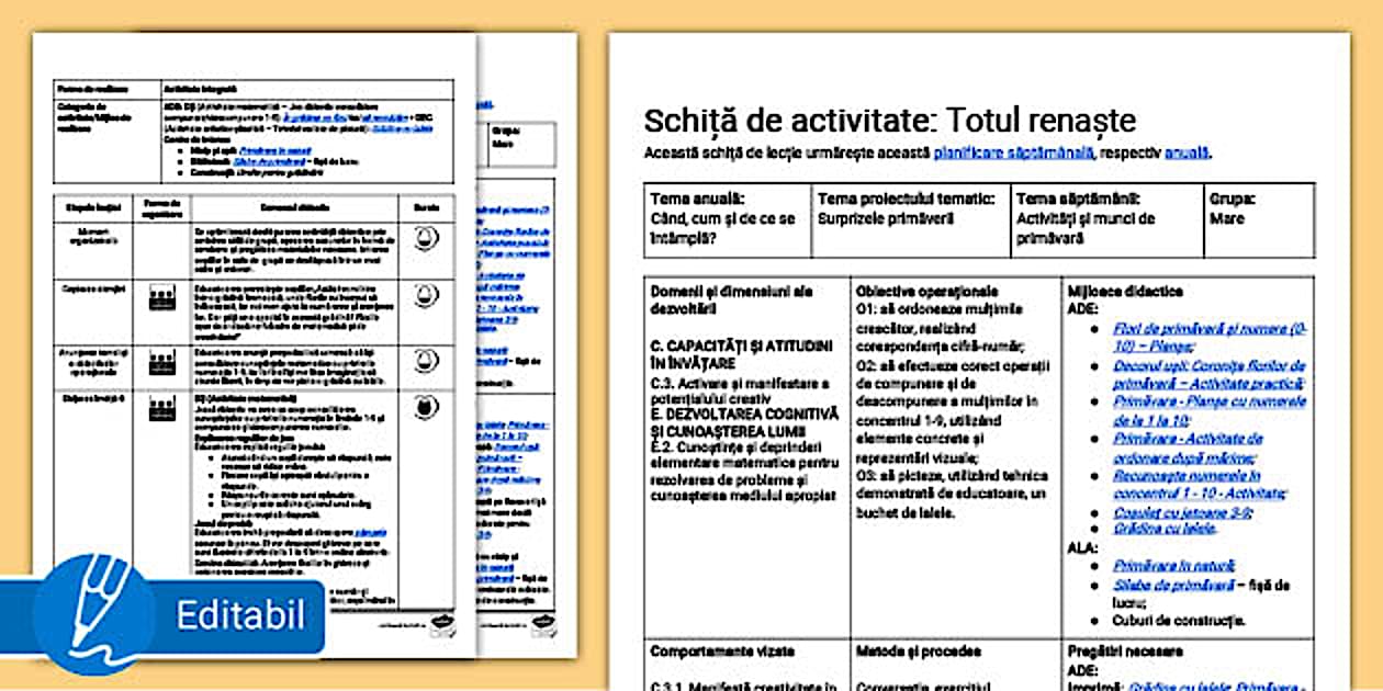 Munci de primăvară: Totul renaște Schiță activitate gr mare