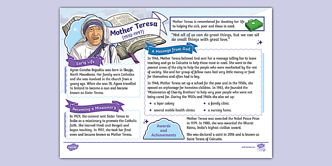 KS2 Mother Teresa Fact File - KS2 (teacher made) - Twinkl