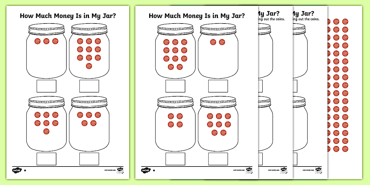 Editable How Much Money Is in My Jar? Counting in 1s Worksheets