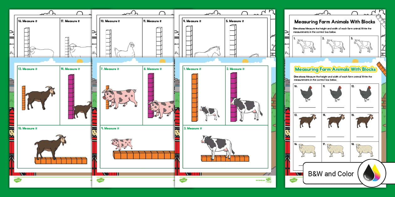 Measuring Farm Animals With Blocks Math Center Activity Pack