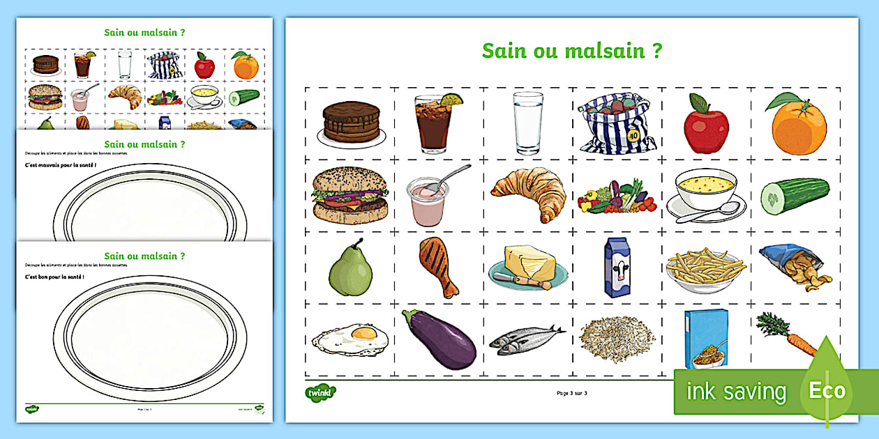 Feuille d'activités : Sain ou malsain ? - Twinkl