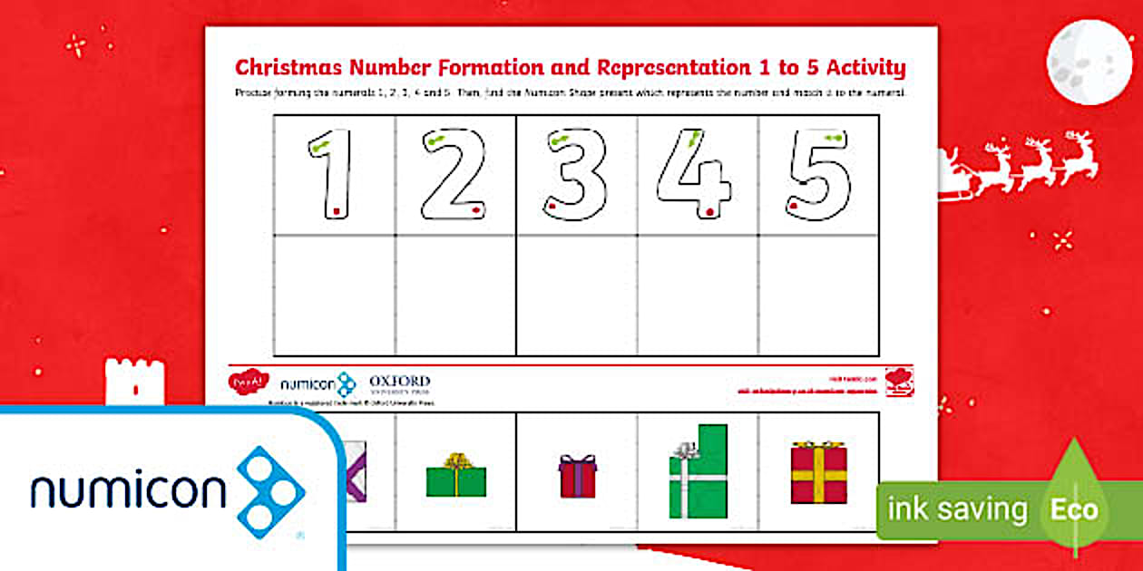 👉 Numicon Shapes: Xmas Number Formation/Representation 1 to 5