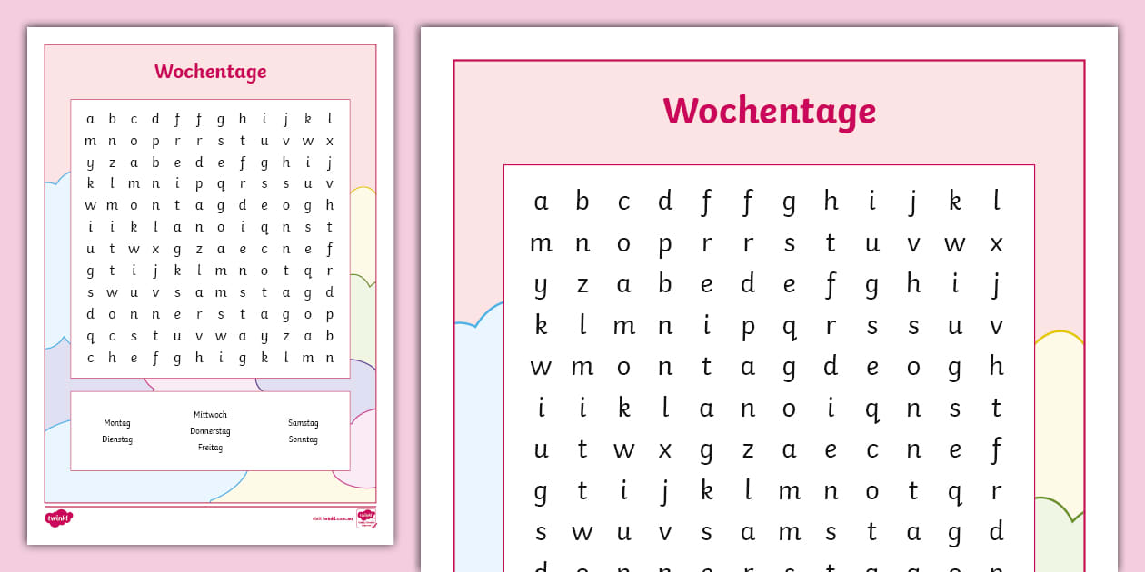 Days of the Week - German Word Search