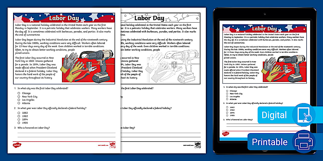 Labor Day Worksheet PDF for 4th Grade | Twinkl USA - Twinkl
