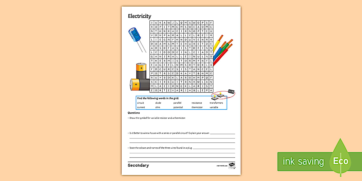 Electricity Word Search (teacher made) - Twinkl