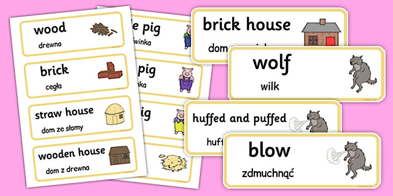 The Three Little Pigs Word Cards Polish Translation - Twinkl