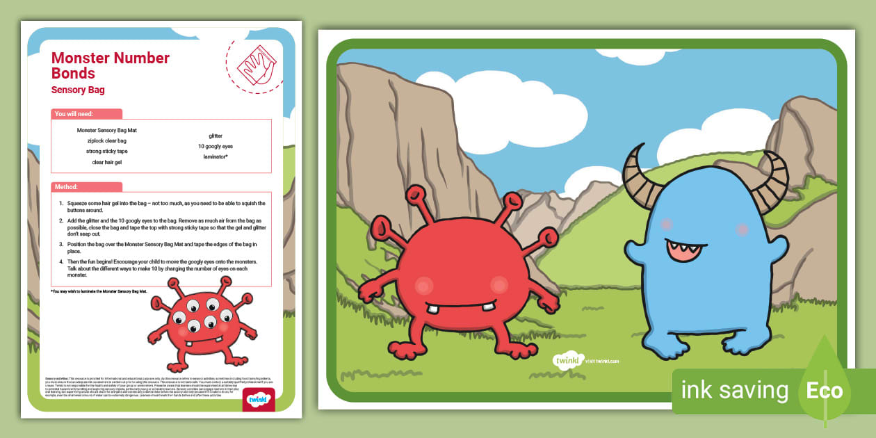Monster Number Bonds to 10 Maths Activity Sensory Bag