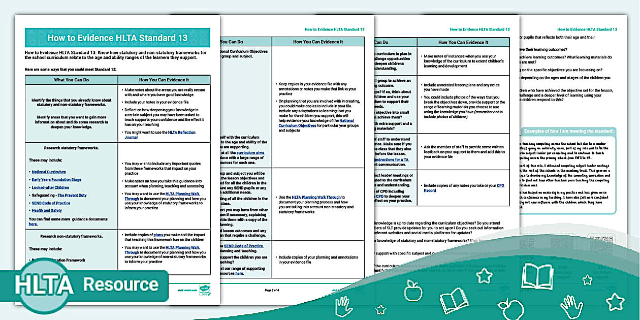 How to Evidence HLTA Standard 13 (teacher made) - Twinkl