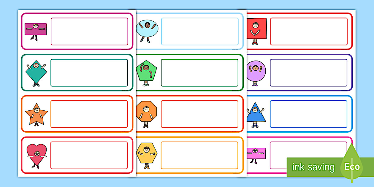 Editable 2D Shape-Themed Characters Labels (teacher made)