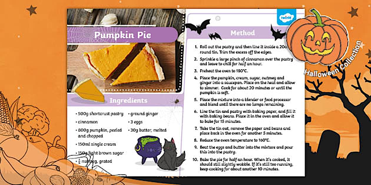Pumpkin Pie Recipe - Halloween Recipe (teacher made)