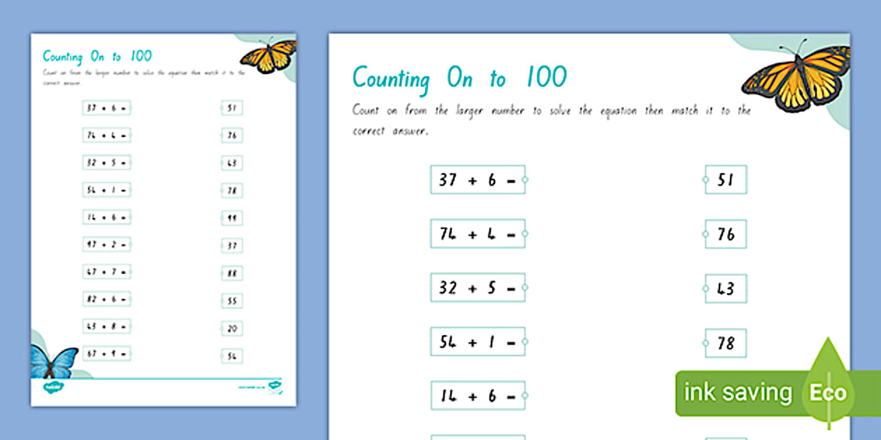Stage 4 Addition - Counting On to 100 Matching Activity