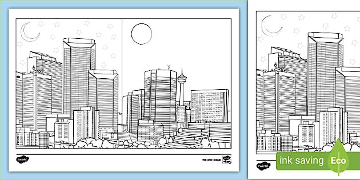 Warm and Cool Colours Cityscape Template (teacher made)