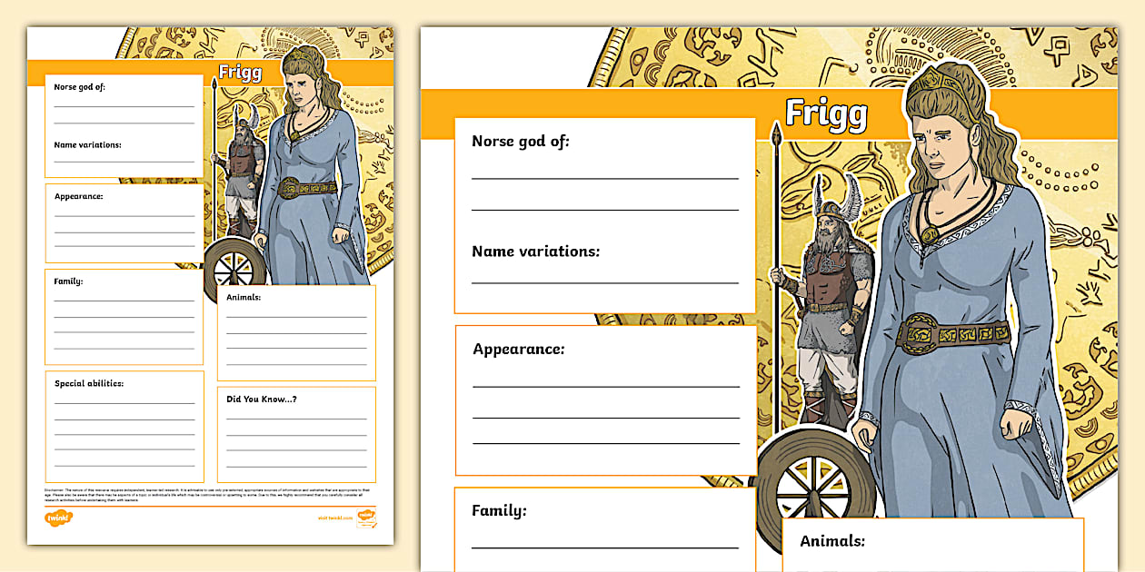Frigg the Norse Goddess Fact File Template - Twinkl