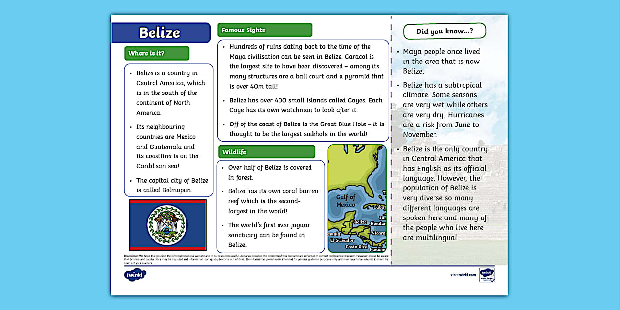 Facts about Belize: Fact File (teacher made) - Twinkl