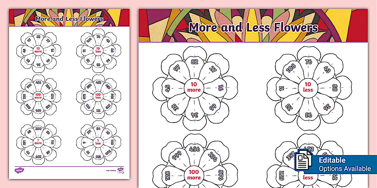 More or Less Flowers (teacher made) - Twinkl