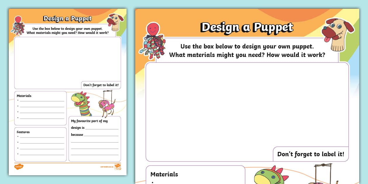 Design a Puppet Worksheet (teacher made) - Twinkl