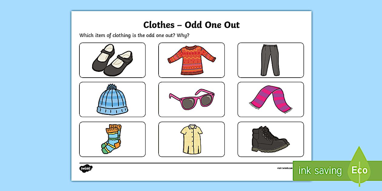 Black and White Clothes Odd One Out Worksheet (teacher made)