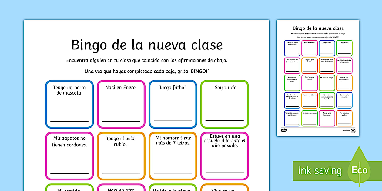 Bingo de la nueva clase Ficha de actividad - Bingo de la nueva clase