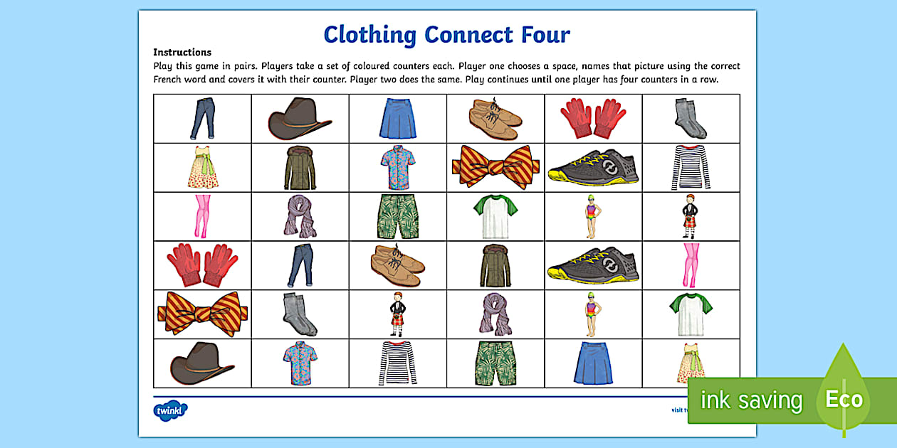Editable Clothing Connect Four Game French - Twinkl