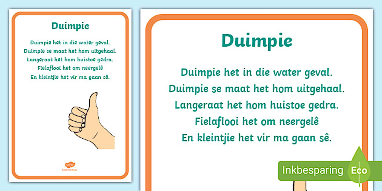 Duimpie Rympie Plakkaat (teacher made) - Twinkl