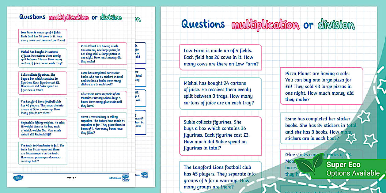 Multiplication and Division: Word Problems (Ages 7 - 8)