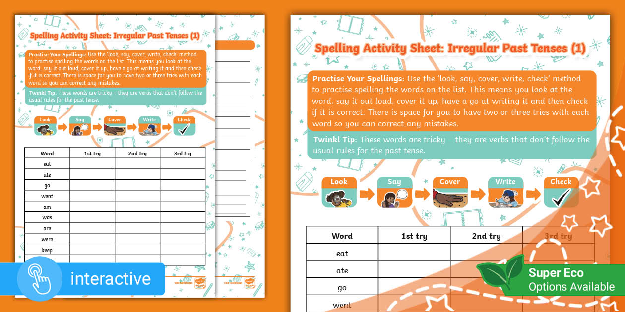 Spelling Activity Sheet: Irregular Past Tenses (1) - Twinkl